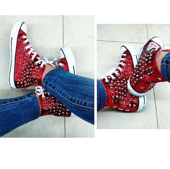 Shoes | Italian Studded Red Sequins Sneakers | Poshmark